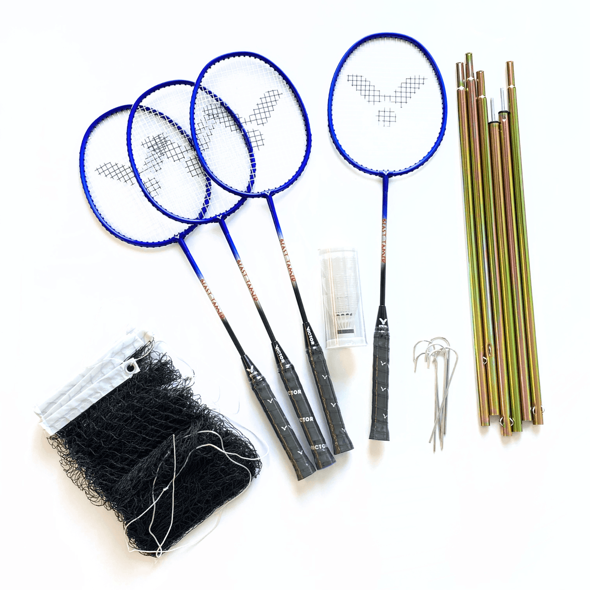 Victor Portable Outdoor Badminton Set - Net, Post, Racket, Shuttle ...